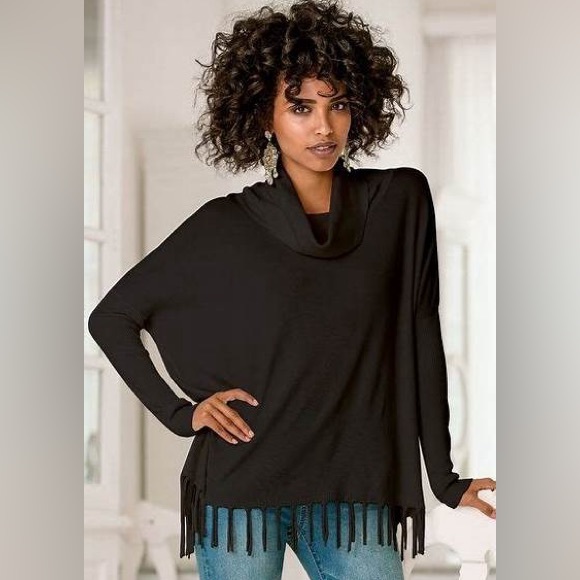 Boston Proper | Sweaters | Boston Proper Cowl Neck Fringe Sweater Navy ...